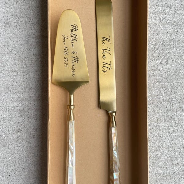 Mother of Pearl Inlay Flatware Set Gold Wedding Flatware 5 Piece ...