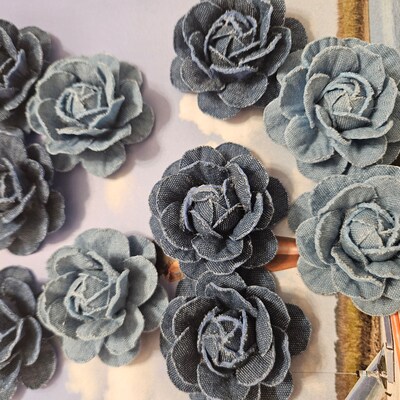 5 Pieces of Denim Flowers, 5cm / 7cm Flower to Decor Hats or Shoes or ...