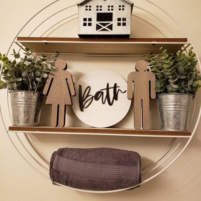 Set of 2 Standing Bathroom Sign People Wood Cutouts 7 Color Options ...