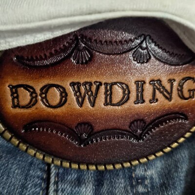 Large Custom Tooled Leather Belt Buckle, MADE to ORDER, Names or ...