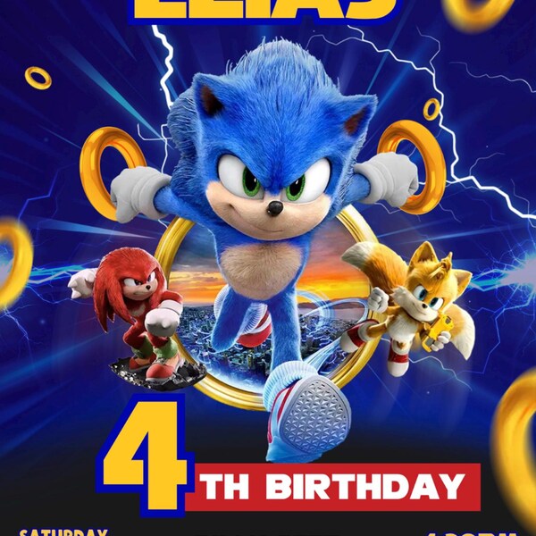 Sonic Editable Birthday Invitation | Hedgehog Party Invitation Template ...