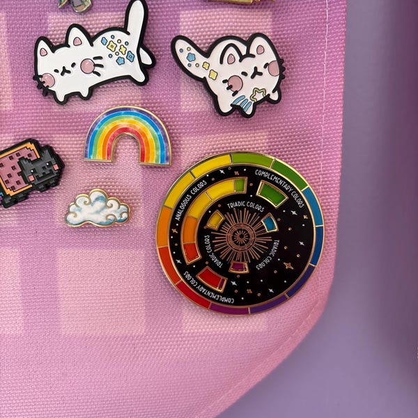 Color Wheel Enamel Pin© Black/gold ORIGINAL, Moving Jewelry Accessory ...