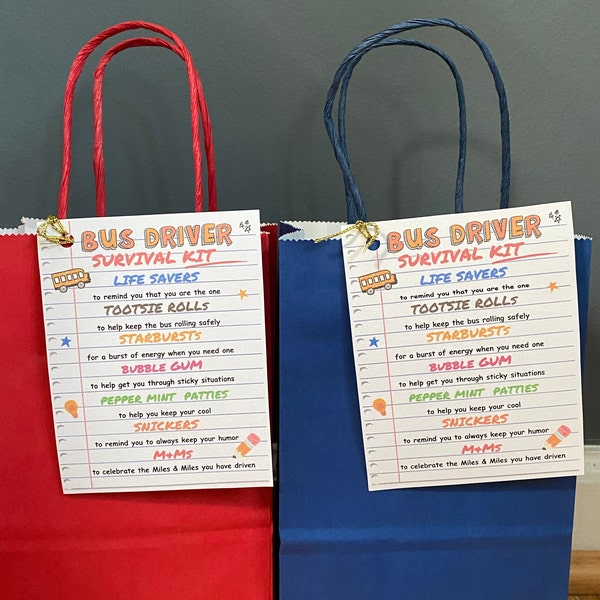 Bus Driver Survival Kit Gift Tag, School Bus Driver Thank You, Bus ...