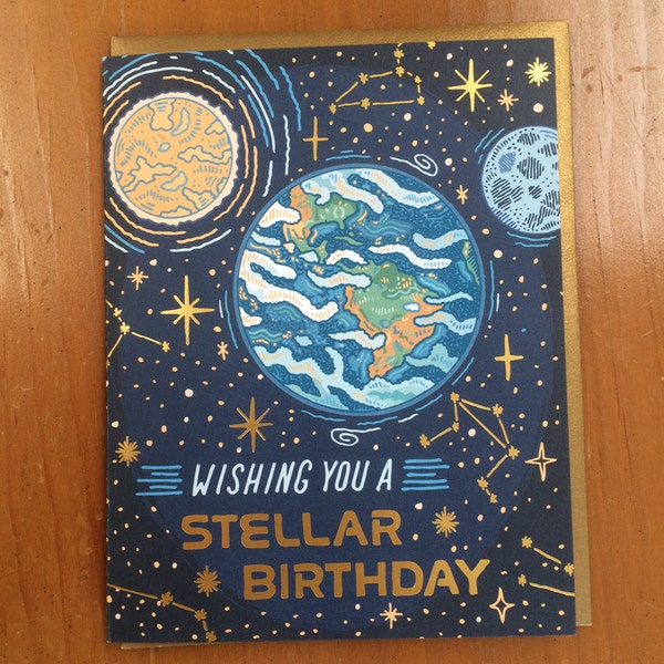 Stellar Birthday Card, Space Birthday Card, Foil Printed Card, Blank ...