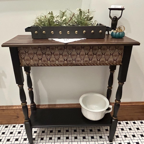 Forest Green Wooden Table With a Floral Design Drawer - Etsy