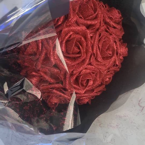 12 Artificial Pink Glitter Gift Roses - Etsy UK