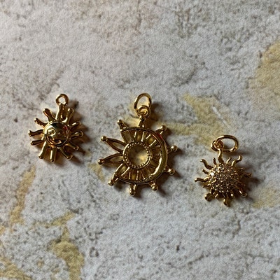 Mini Sun Charms Gold Sun Ray Burst Charms. Gold Cresent Moon - Etsy