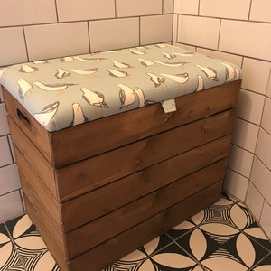 Large Wooden Storage Box With Fabric Upholstered Hinged - Etsy UK