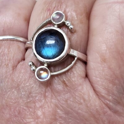 Natural Moonstone and Labradorite Ring Blue Flashy Two - Etsy