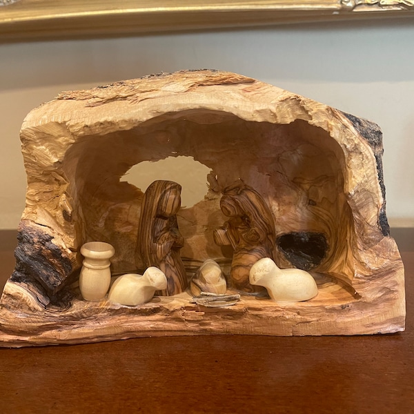 Olive Wood Nativity Set Olive Wood Nativity Set in a Cave Hand Carved ...