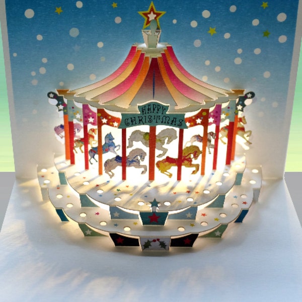 Christmas Card, Carousel Card, Unique Christmas Card, "happy Christmas ...