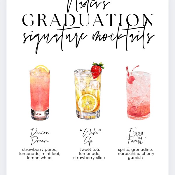 Graduation Bar Menu Sign, Grad Signature Drink Sign, Cocktail Sign ...