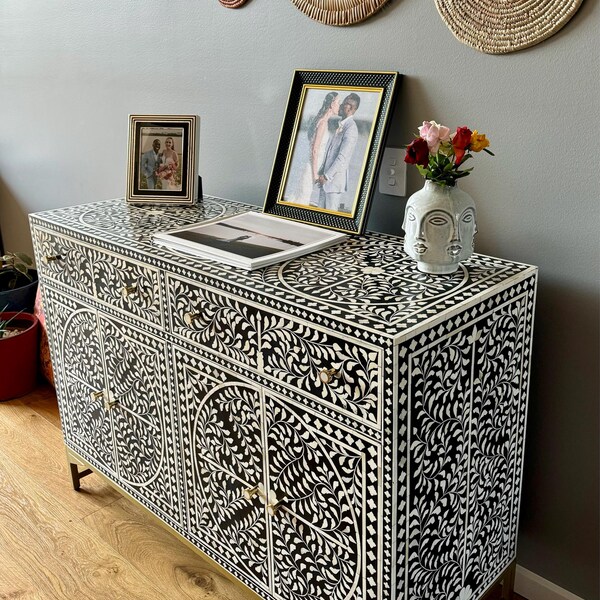 Bone Inlay Set of 3 Tray , Bone Inlay Serving Tray , Bone Inlay Floral ...