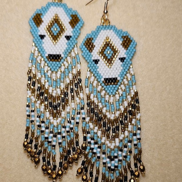 Buffalo Southwestern Diamond Earrings With Fringe Peyote Stitch With ...