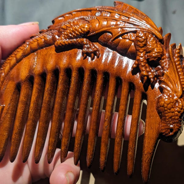 Dragon Wooden Comb, Dragon Design Comb, Wood Beard Comb, Wooden Hair ...