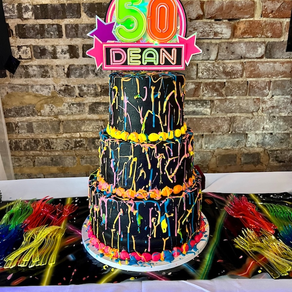 Neon Theme Cake Topper | Personalized Cake Topper | Glow in the Dark ...