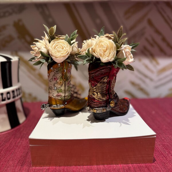 Mini Boot Decor/mini Flower Bouquet Arrangement - 6"x4" | Forever Fresh ...