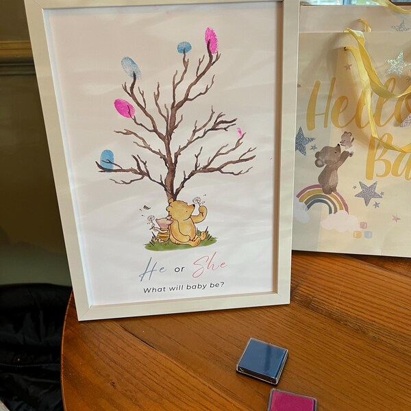 Winnie and Piglet Gender Reveal Fingerprint Tree | Gender Reveal Guest ...