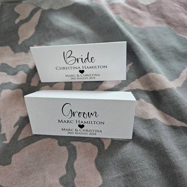 Personalised Place Cards Folded Wedding Place Names Custom Minimalist ...
