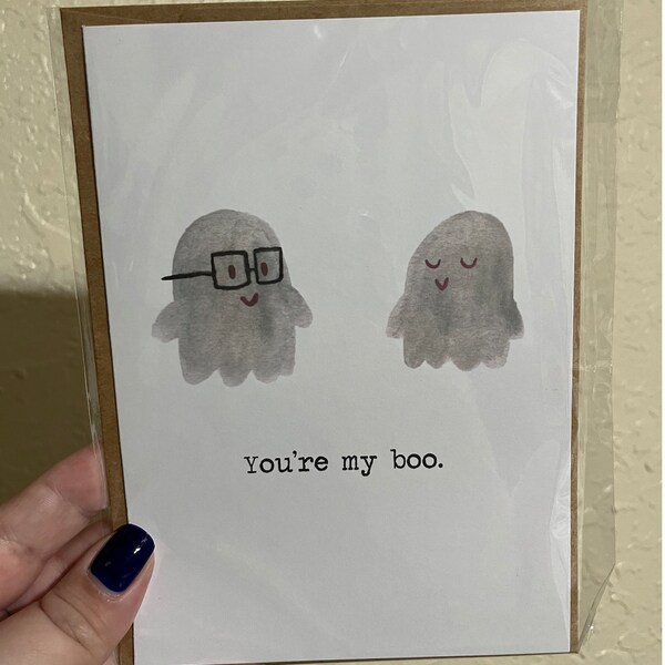 You're My Boo Watercolor Card - Spooky Love Greeting for Couples ...