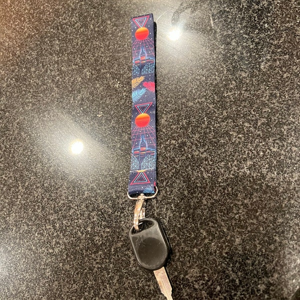 Synthwave Tokyo Neon City 80s Keychain Wristlet Short Lanyard - Etsy