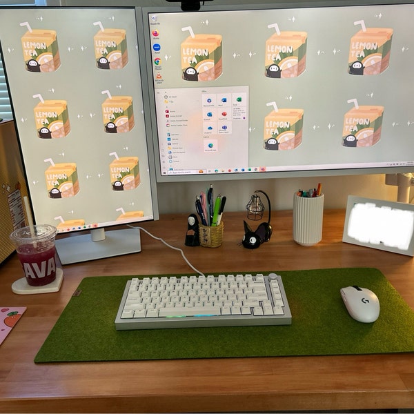 Felt Desk Mat Green, Custom Size Desk Pad Green, Felt Extended Mouse ...