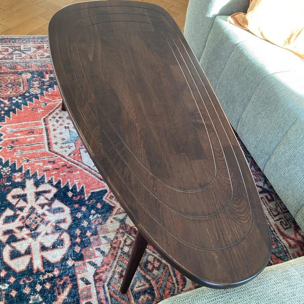 Wooden Oval Coffee Table Side Table, Rustic Mid Century Center Table ...