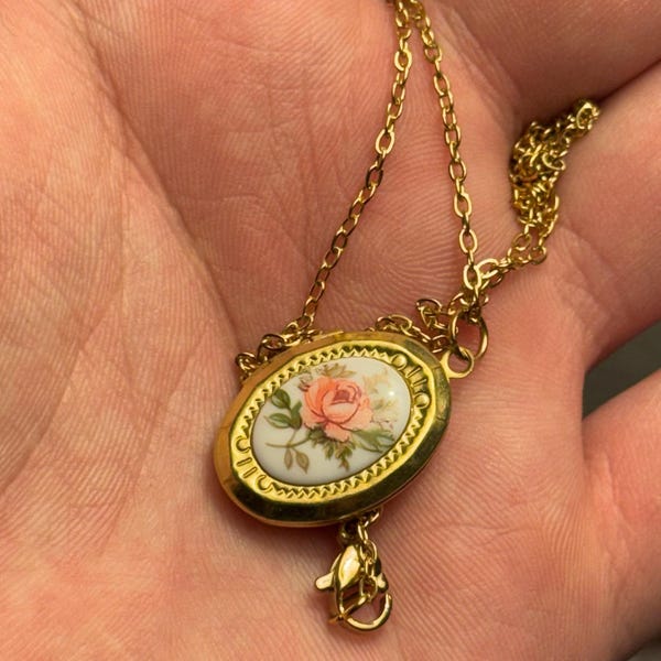 Oval Cameo Locket With Pink Rose, Antique Locket, Locket, Designer ...
