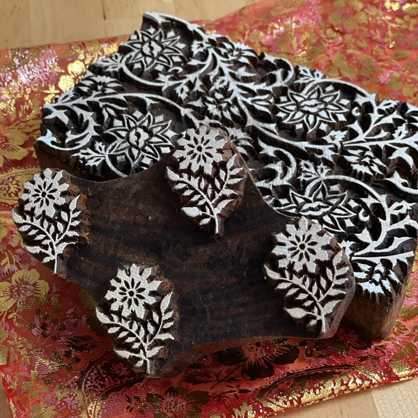 Floral Stamp; Hand Carved Indian Wooden Stamp; Wood Block; Textile ...