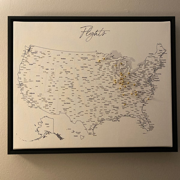 Push Pin Mini USA Travel Map Cities & States Labeled Personalizable ...