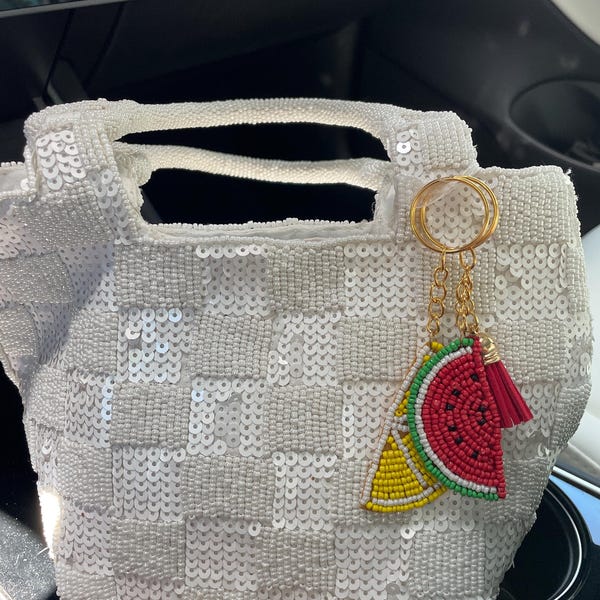 Handmade Beaded Watermelon Keychain | Fun Fruit-inspired Bag Charm ...