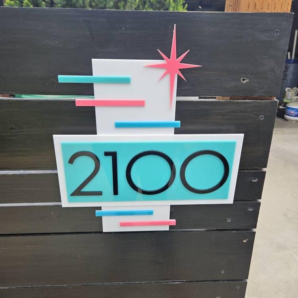 3D Mid Century Modern "marquee" Address Sign | Modern House Numbers ...