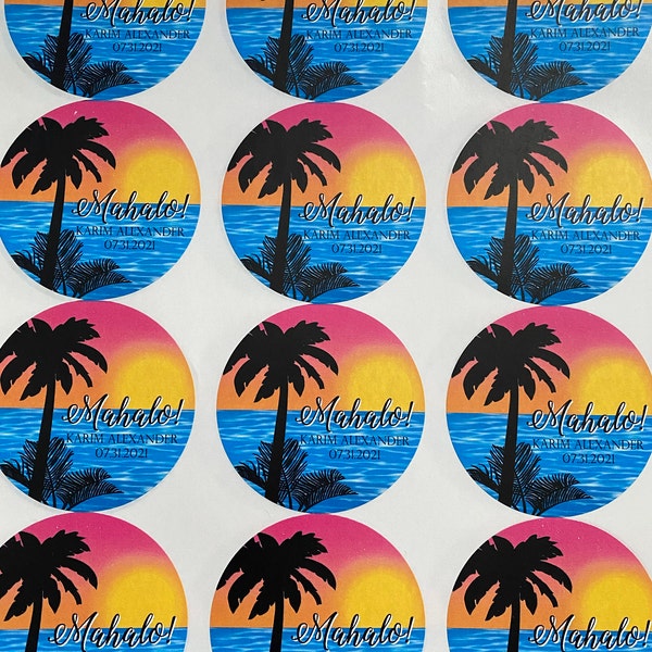 Beach Stickers, Mahalo Stickers, Hawaiian Luau Party, Mahalo Labels ...