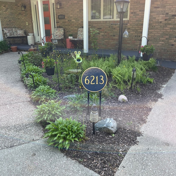 Circle Address LAWN Plaque Sign, One Line Address Sign, Powder Coated ...