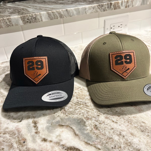Personalized Player Number Leather Patch Hat | Personalized Baseball ...