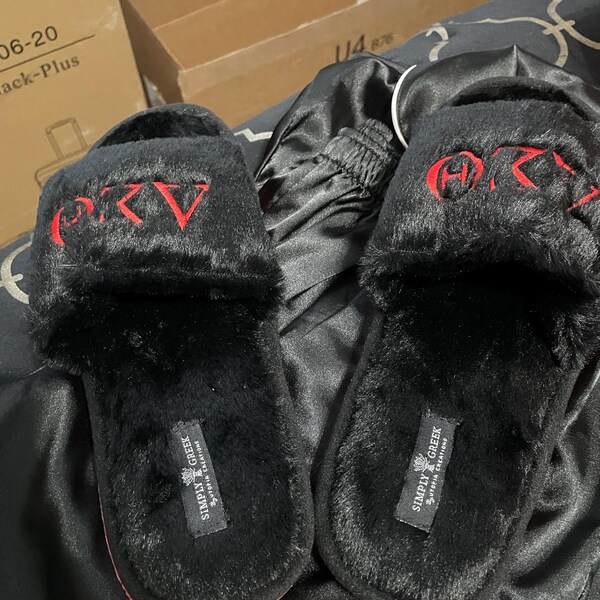 Delta Sigma Theta DST Black Plush Embroidered Women's Slipper Red ...