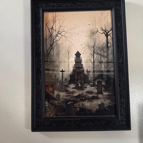 Haunted Cemetery Art Print Wall Hanging Home Decor Samhain Gothic Dark ...