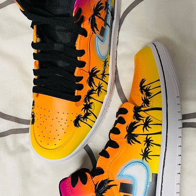 Nike Air Jordan 1 tropical Summer Custom Sneaker Sunset With Palm Trees ...