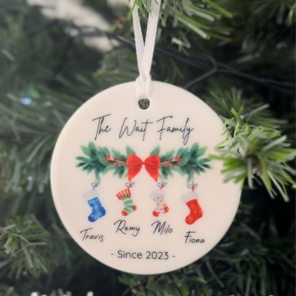 Personalized Family of 4 Ornament, Custom Family Stocking Ornament With ...