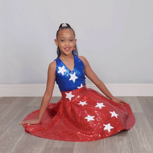 Red White Blue Patriotic Outfit Pageant Girls Unique Sequins Patriotic ...