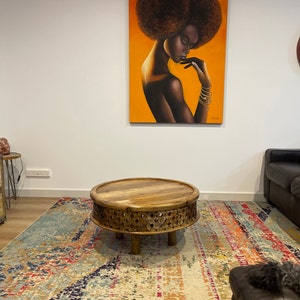 Wooden Carver Round Coffee Table Wooden Cocktail Table Unique - Etsy