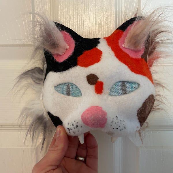DIY Therian Cat Mask Kit Felted Plain White Blank Base Furry Fangs Eye ...