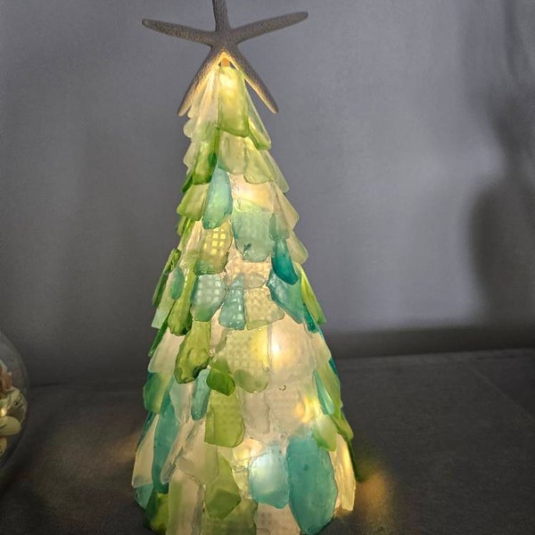 Sea Glass Trees With Lights - "tree-o" Dark Blue, 9", 11" and 13" - Etsy