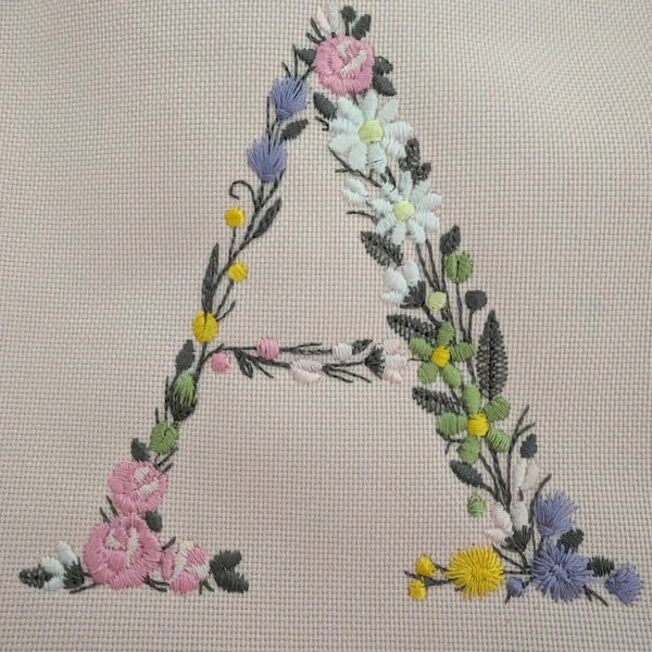 Machine Embroidery LETTER A Uppercase 9,6cm/3.80" Tall Dainty Floral ...