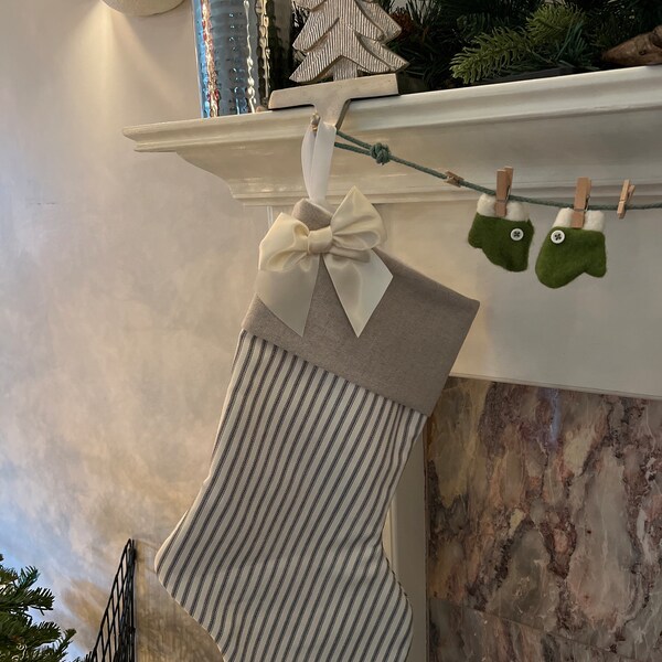 Farmhouse Christmas Stocking. Personalized Christmas Stockings. Ticking ...