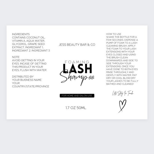 DIY Lash Shampoo Template, Lash Bath Label, Eyelash Cleanser Sticker ...
