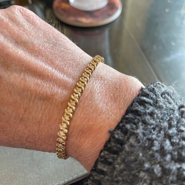 Vintage 18K Yellow Gold Solid 7 Row Link Wide Bracelet Size 7.5 - Etsy