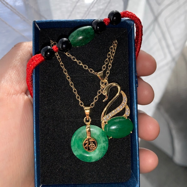 Genuine Green Swain/cat Jade Pendant Necklace - 18 Inches Gold Chain - Etsy