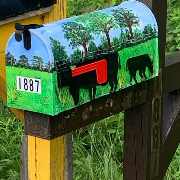 Corn Field and Red Barn Hand Painted Rural Mailbox, Weathered Barn Art ...