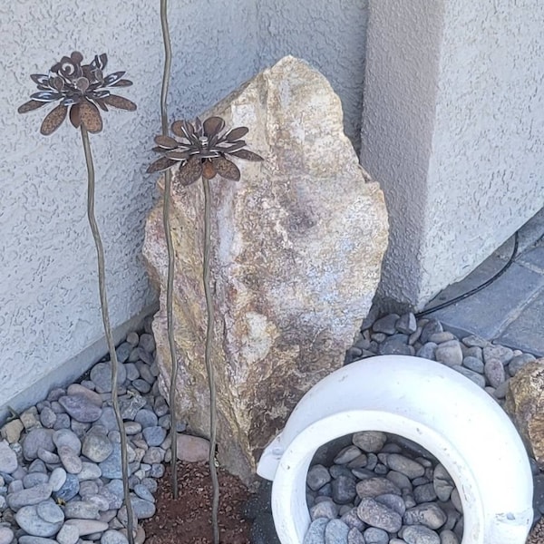 Set of 3 *NEW* - Rusted Wild Flowers Garden Stakes Metal Art Yard Art ...